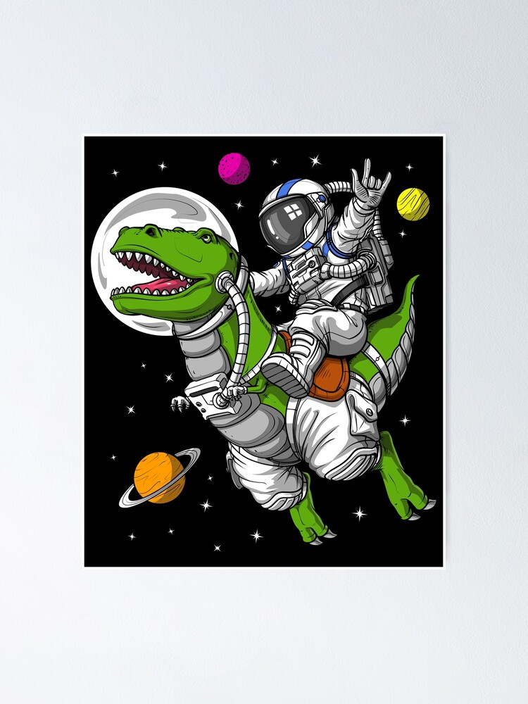 Space Astronaut Riding T-Rex Dinosaur Canvas Poster Decor Landscape ...