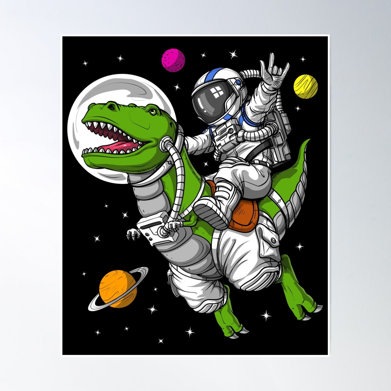 Space Astronaut Riding T-Rex Dinosaur Poster Wall Art, Modern Wall ...