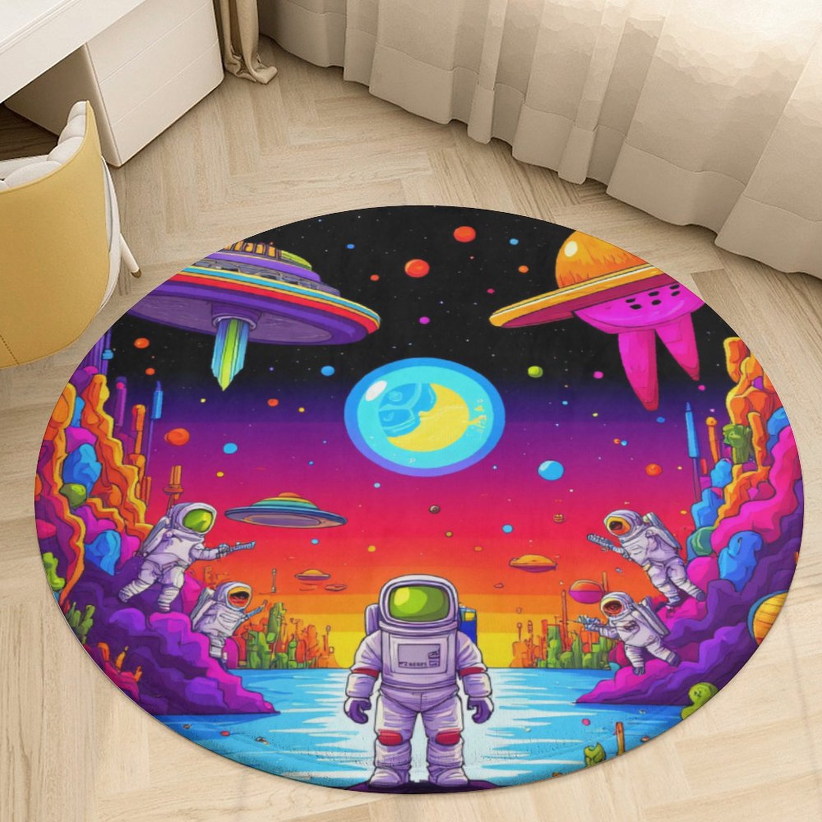 Space Astronauts Adventure Round Area Rugs for Bedroom Living Room, 6FT ...