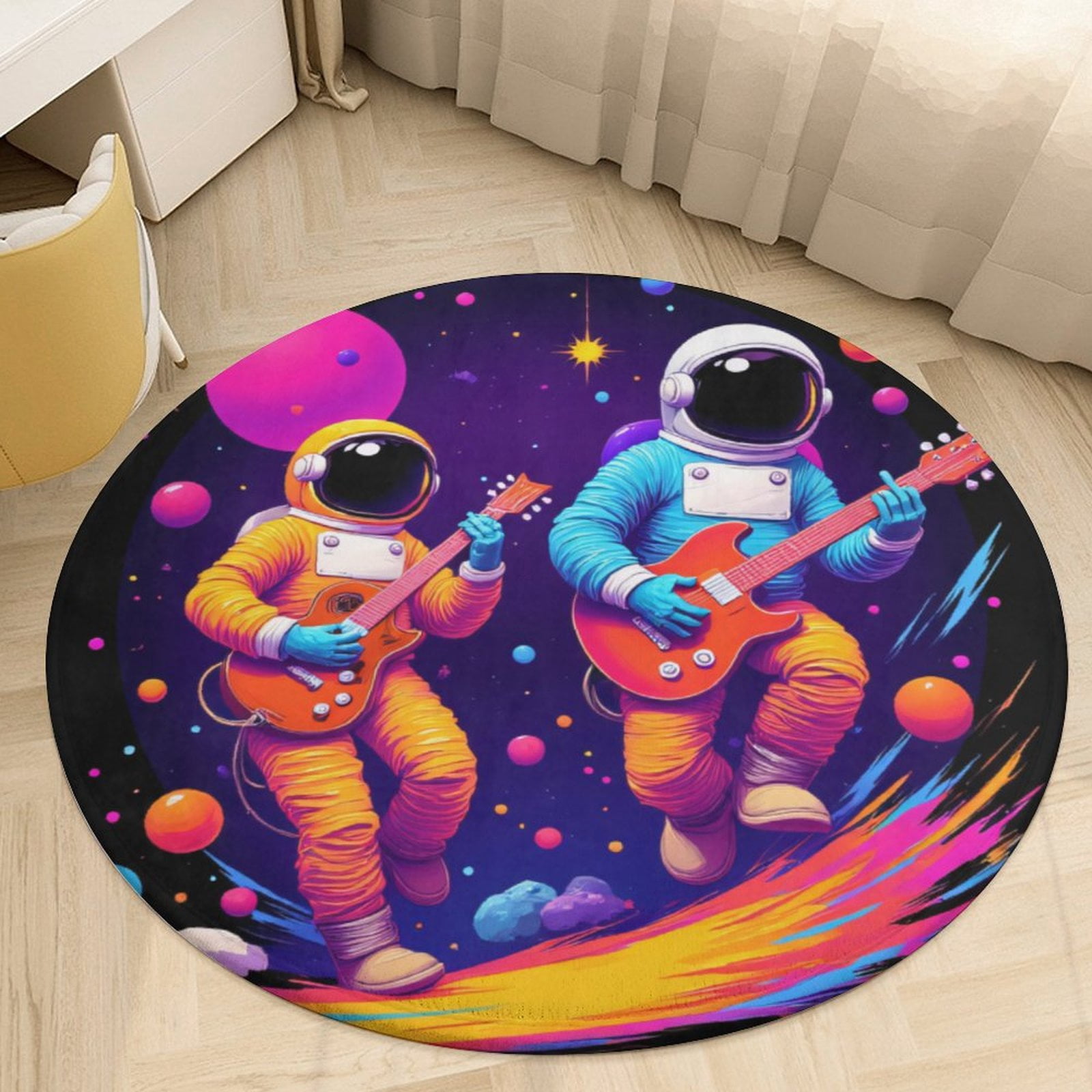 Space Astronauts Guitar Band Round Area Rugs for Bedroom Living Room ...