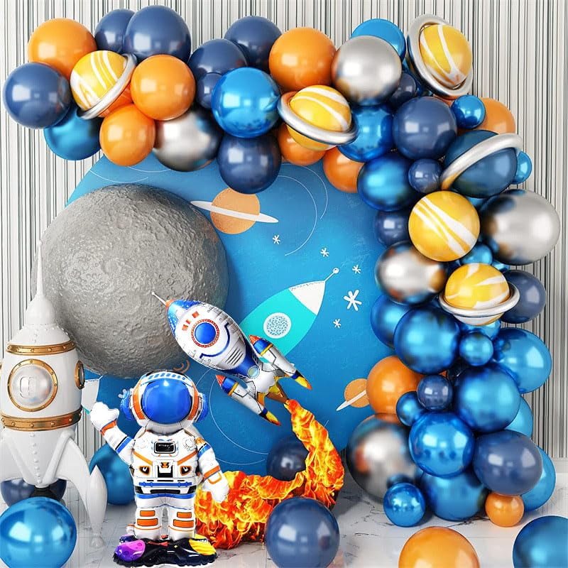 Space Balloon Arch Kit, Navy Blue Silver Astronaut Rocket Foil Balloons ...