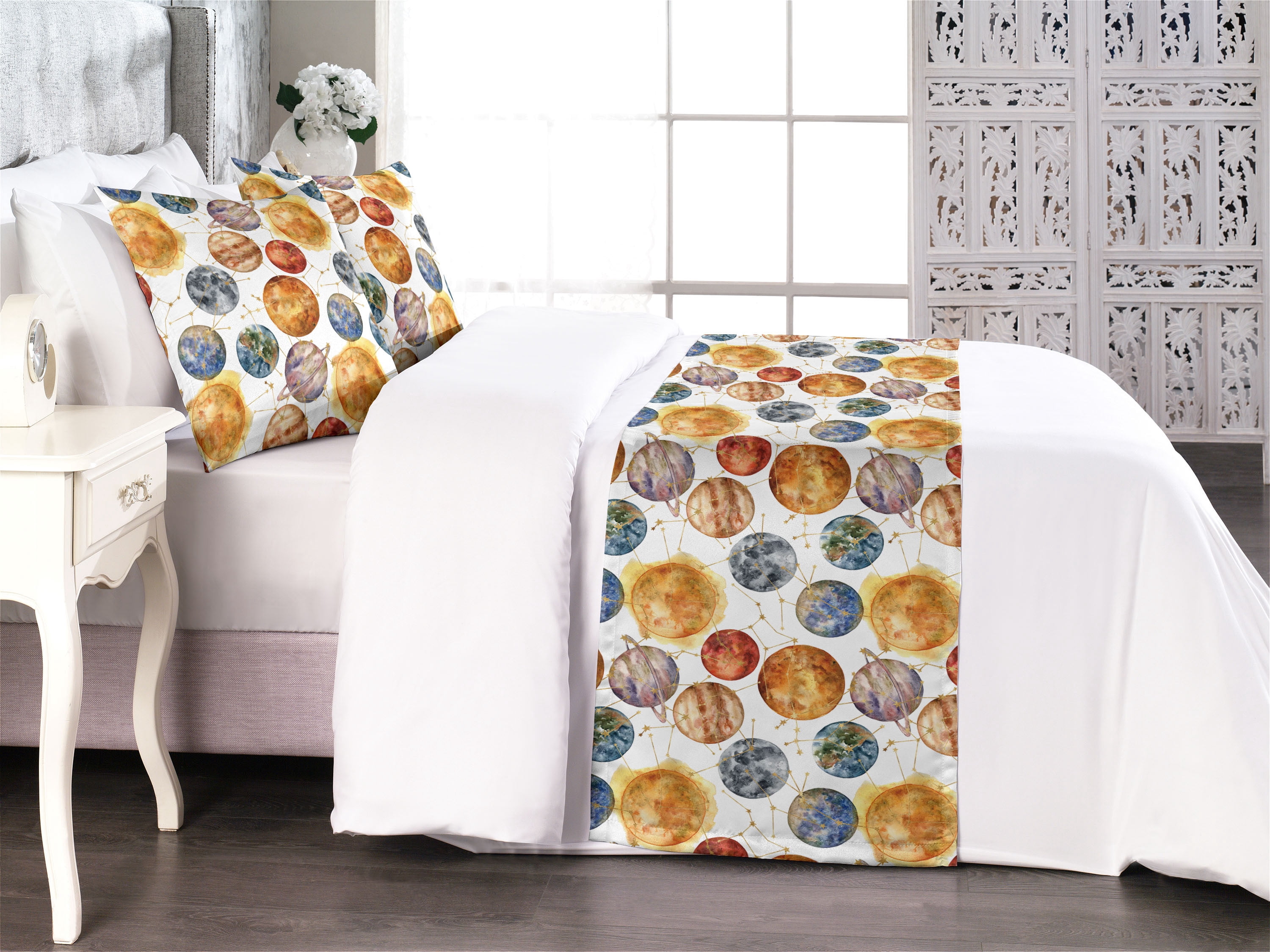 Space Bed Runner Set, Galaxy Milky Way Stars and Planets Saturn Jupiter ...