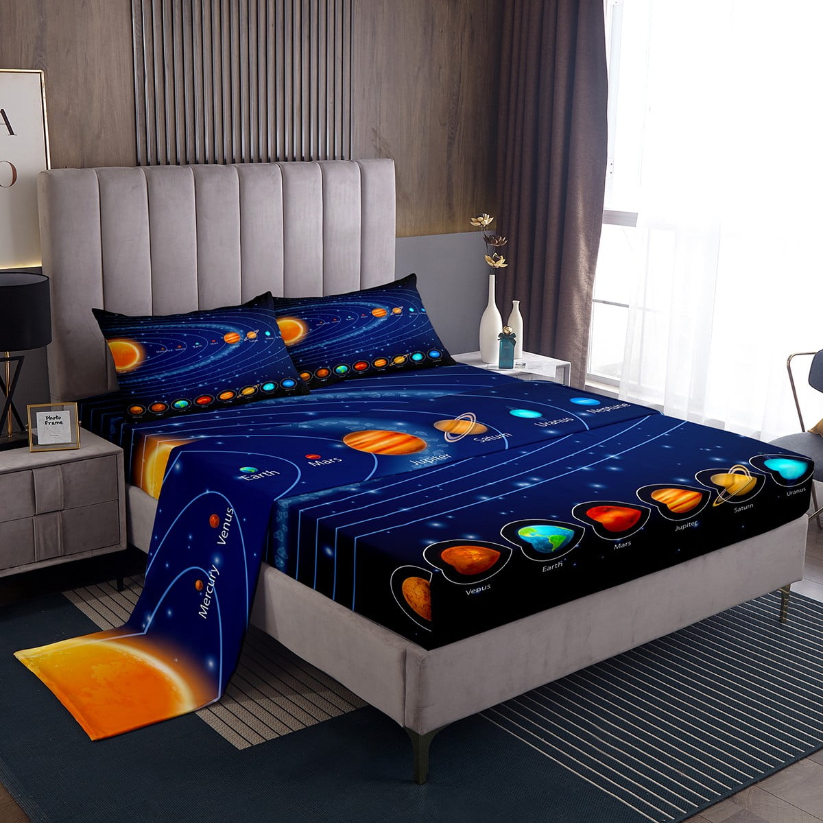 Space Bed Sheets Set Twin Size Solar System Fitted Sheet Universe ...