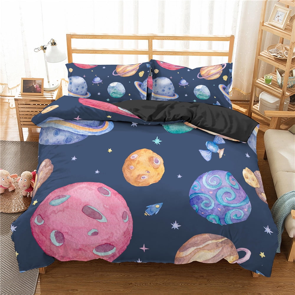 Space Bedding Set Child King Twin Galaxy Quilt Cover Cartoon Duvet ...