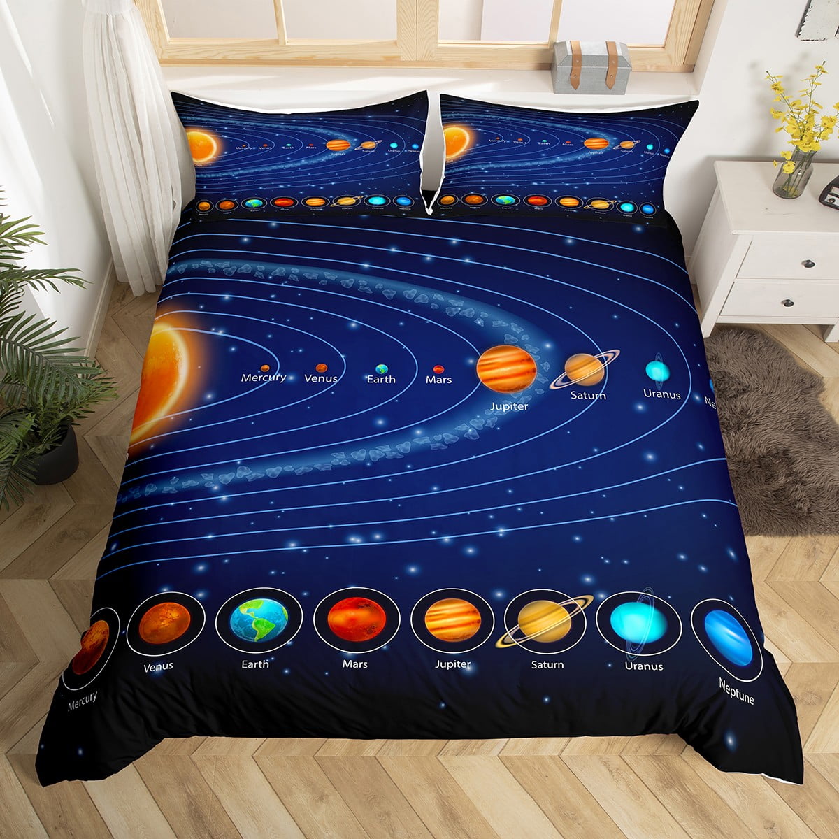 Space Bedding Set Twin Size Solar System Duvet Cover Universe Themed ...