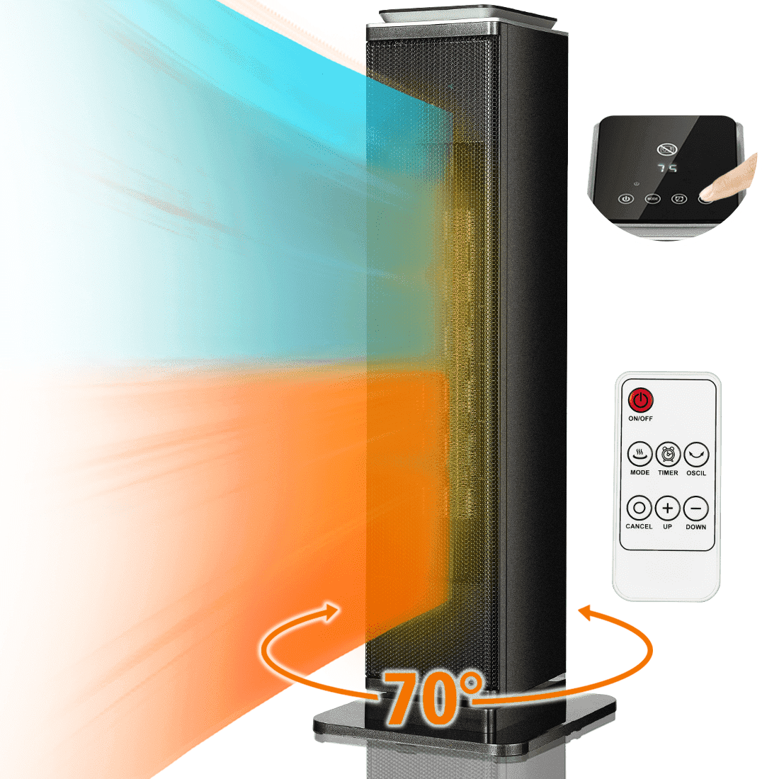 Space Big Heaters for Inside, 24" Fast 70° Oscillating Portable Tower ...