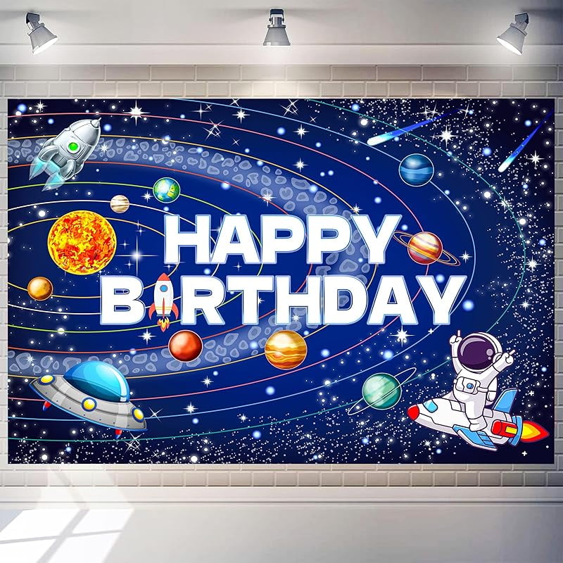 Space Birthday Background Kids Boys Happy Birthday Decorations Banner ...
