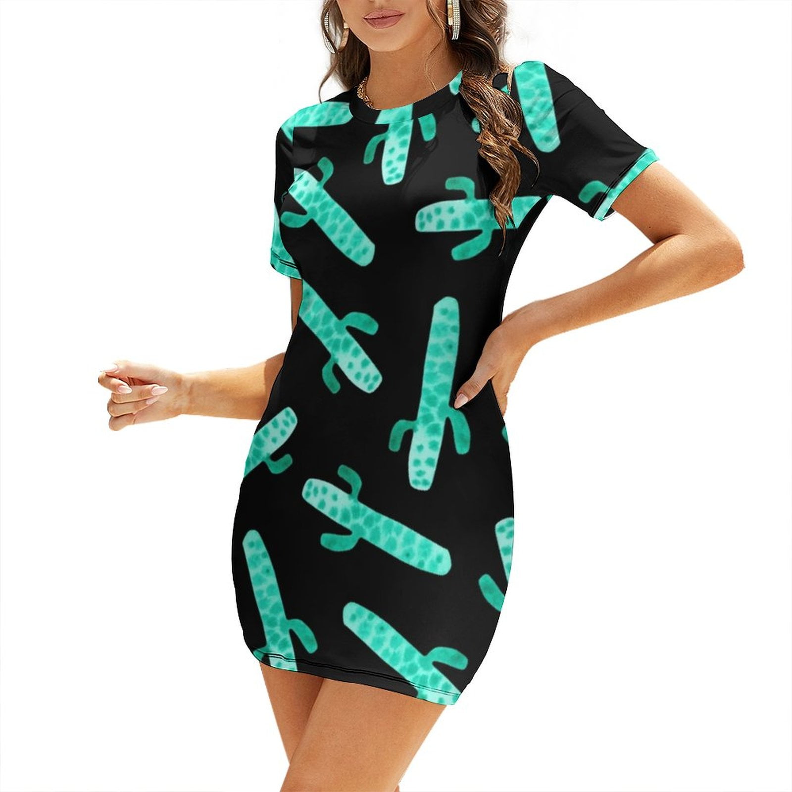 Space Cactus Evening Party Dresses Midi Sexy Dress Female Sweet One ...