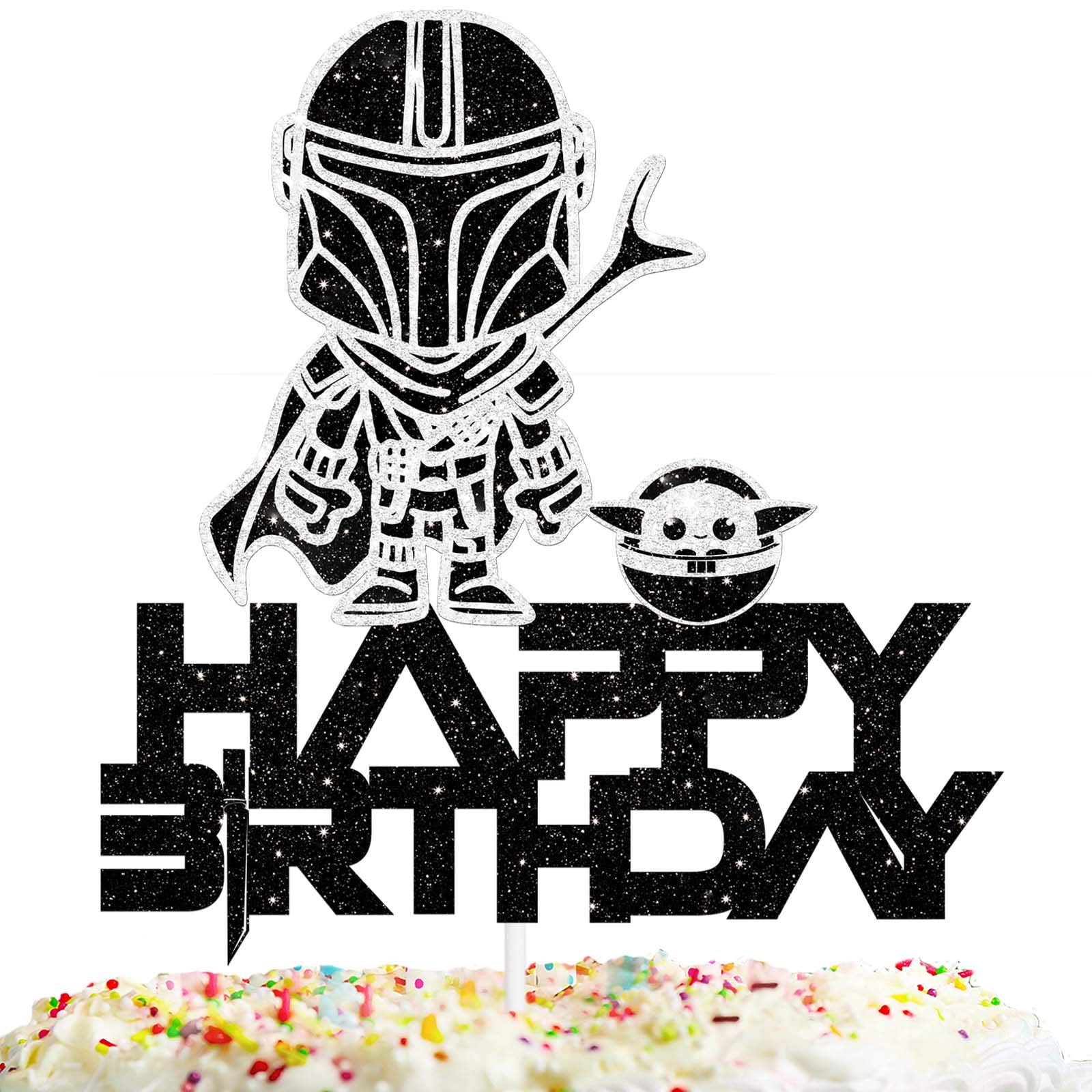 Space Cake Topper Happy Birthday Cartoon RST1 Cute Alien Theme Black ...