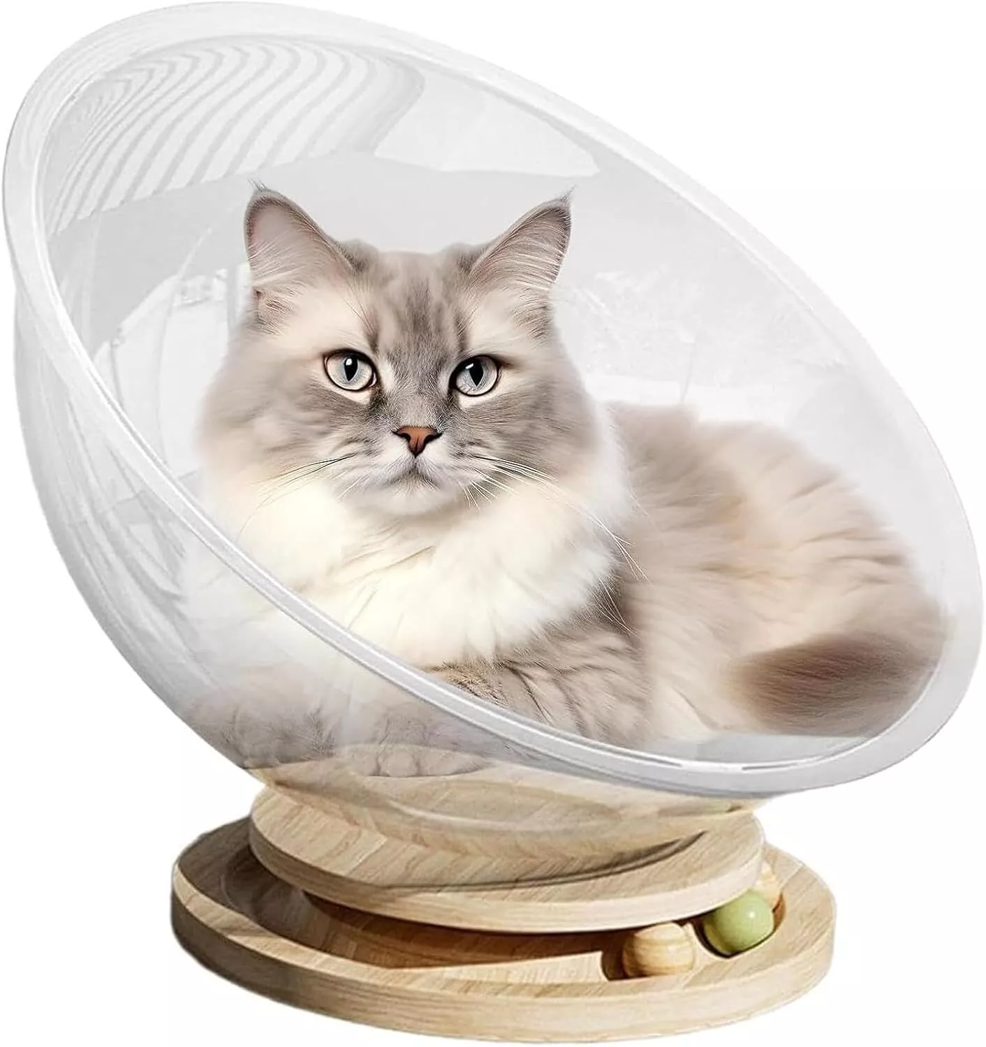 Space Capsule Cat Bed Small Pets Bed Toy Solid Wood Stand Stable All ...