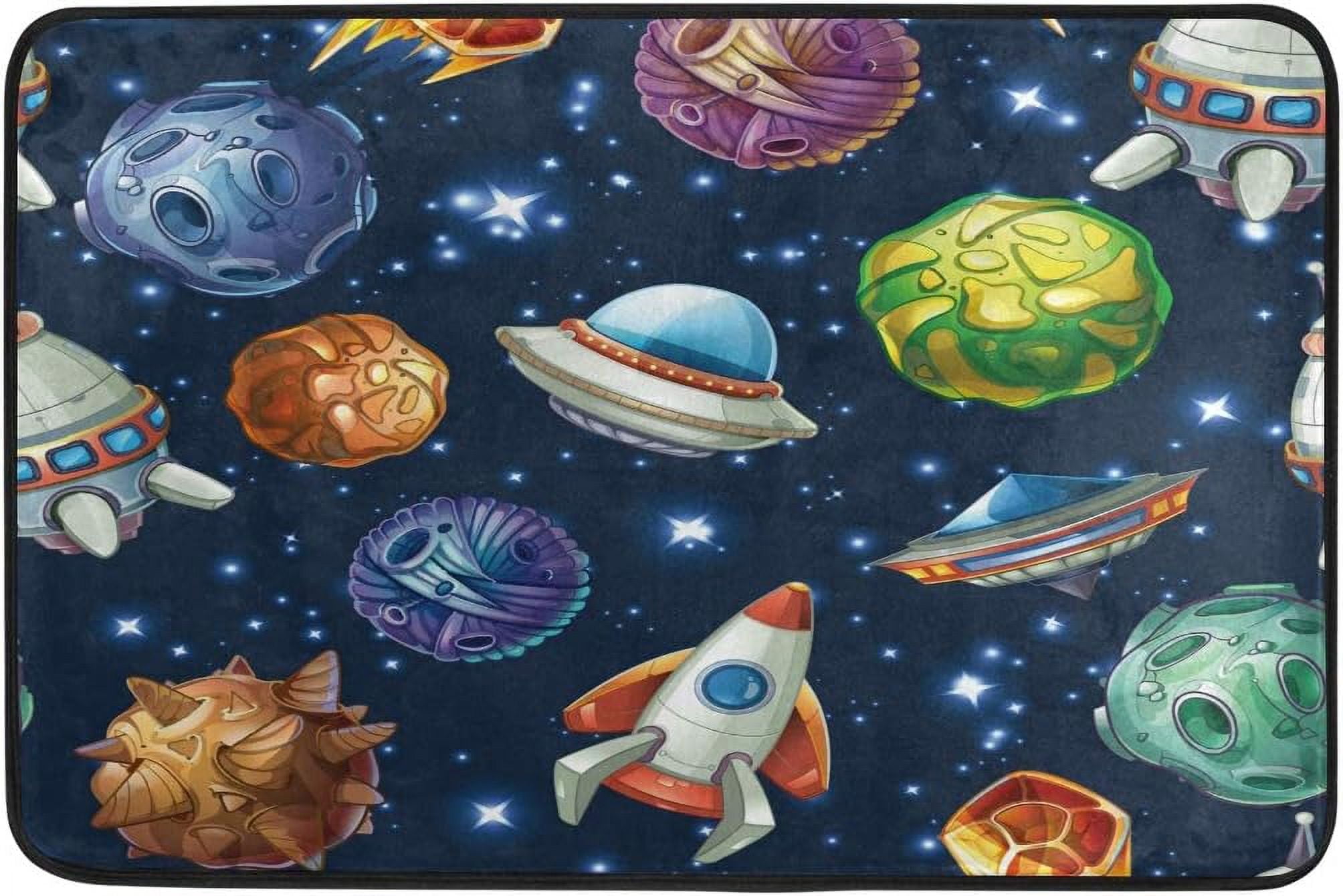 Space Cartoon Rocket Planets Spaceships Bath Mat Non Slip Super ...