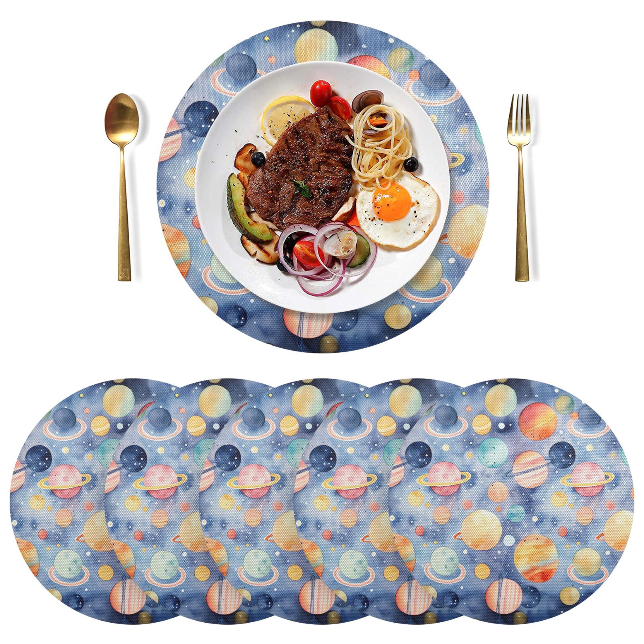 Space Cartoon Round Plate Mats Non-Slip Place Mat Washable PVC Table ...