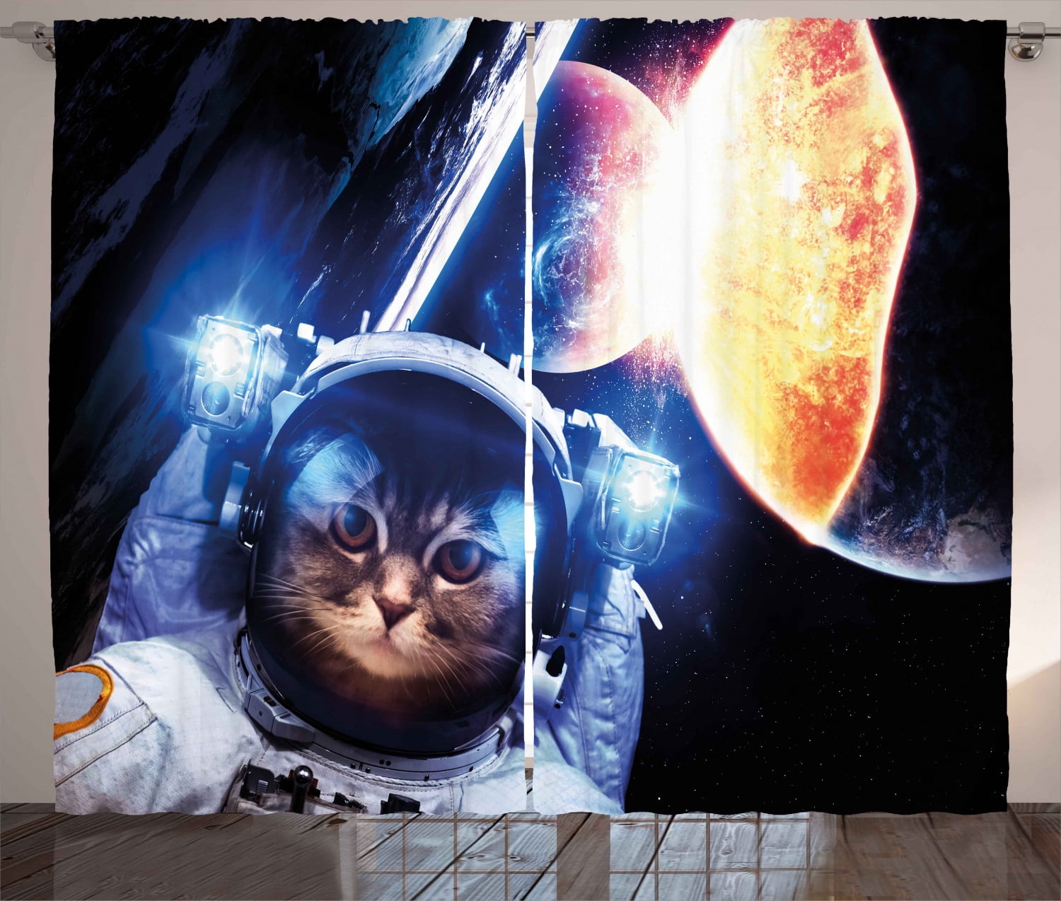 Ambesonne Space Cat Curtains 2 Panel Set, Supernova Eclipse, 108" x 90 ...