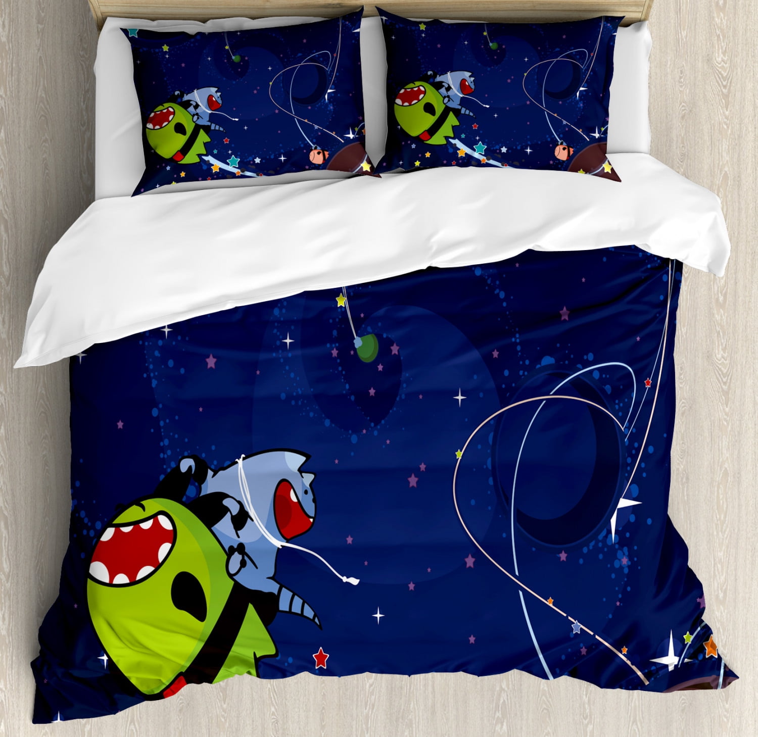 Space Cat Duvet Cover Set, Cartoon Kittens Alien Creatures Stars ...