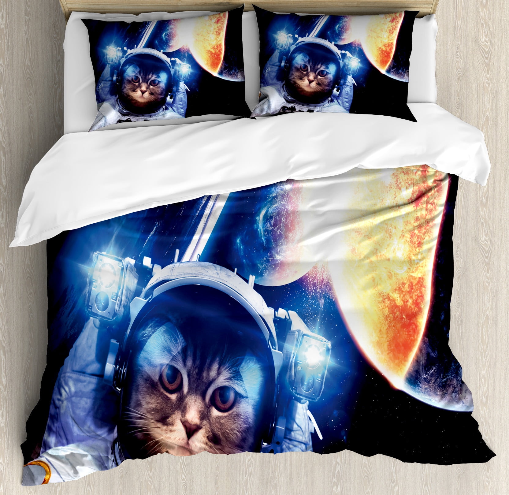 Space Cat Duvet Cover Set, Kitten in Suit Planets Nebula Supernova ...