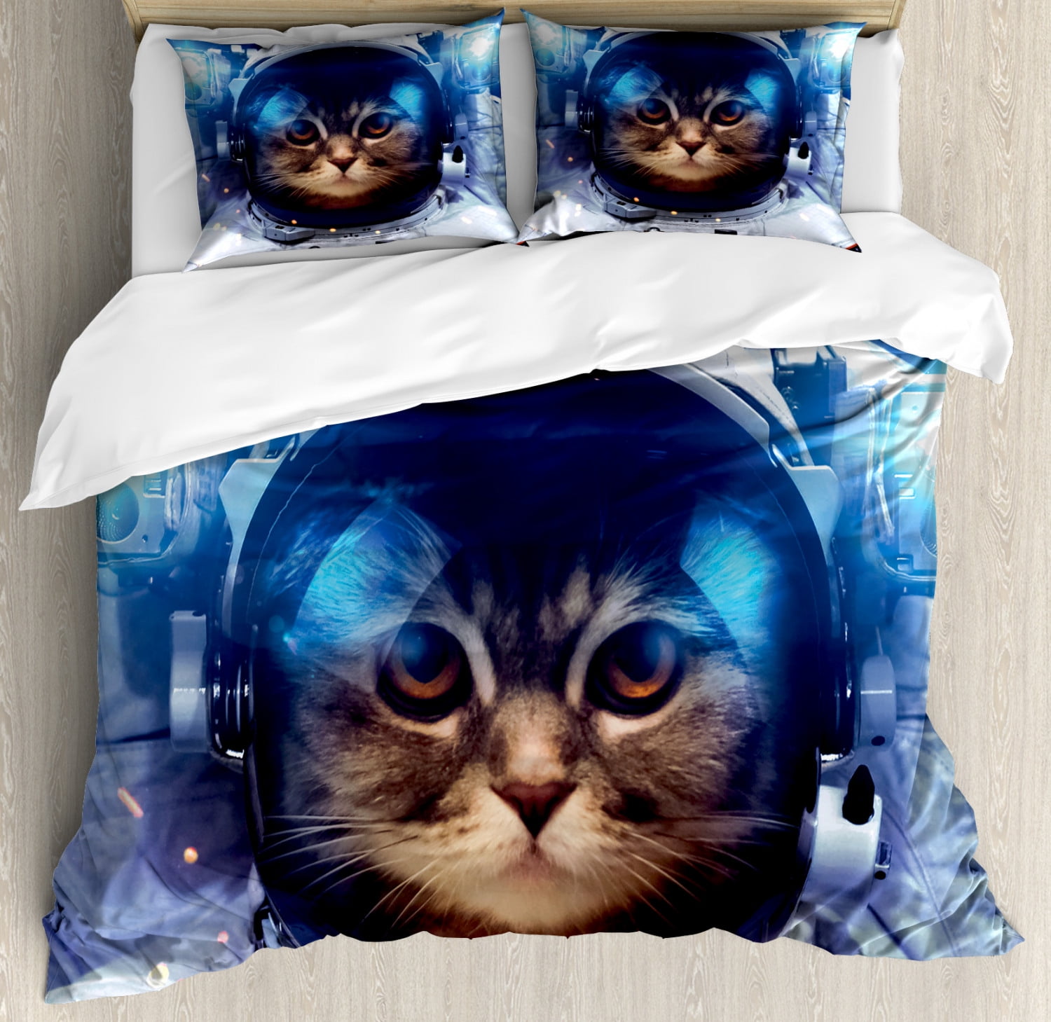 Space Cat Duvet Cover Set Queen Size, Felline Astronaut Theme Funny ...