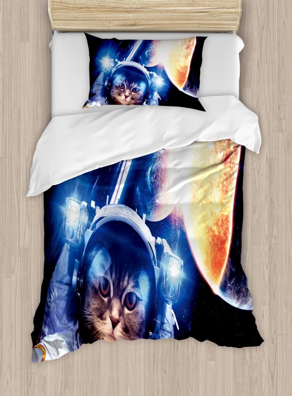 Space Cat Duvet Cover Set, Kitten in Suit Planets Nebula Supernova ...