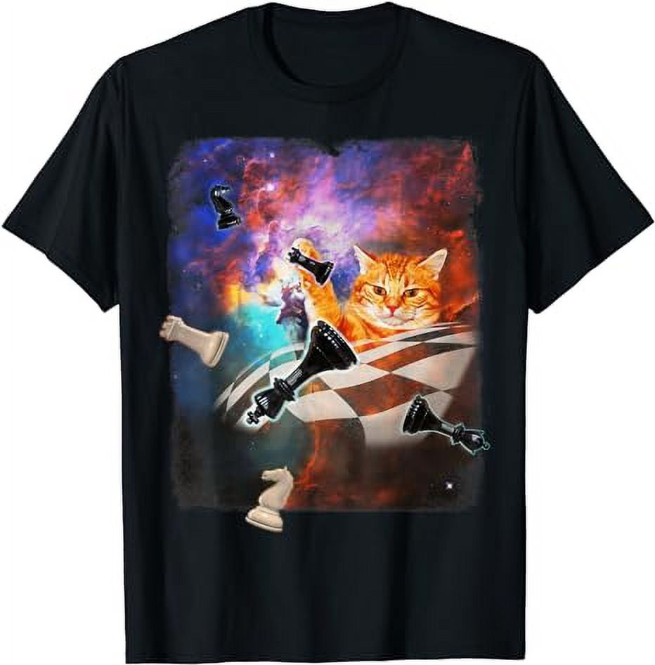 Space Cat Galaxy Chess Pieces Chessboard Lagoon Nebula T-Shirt ...