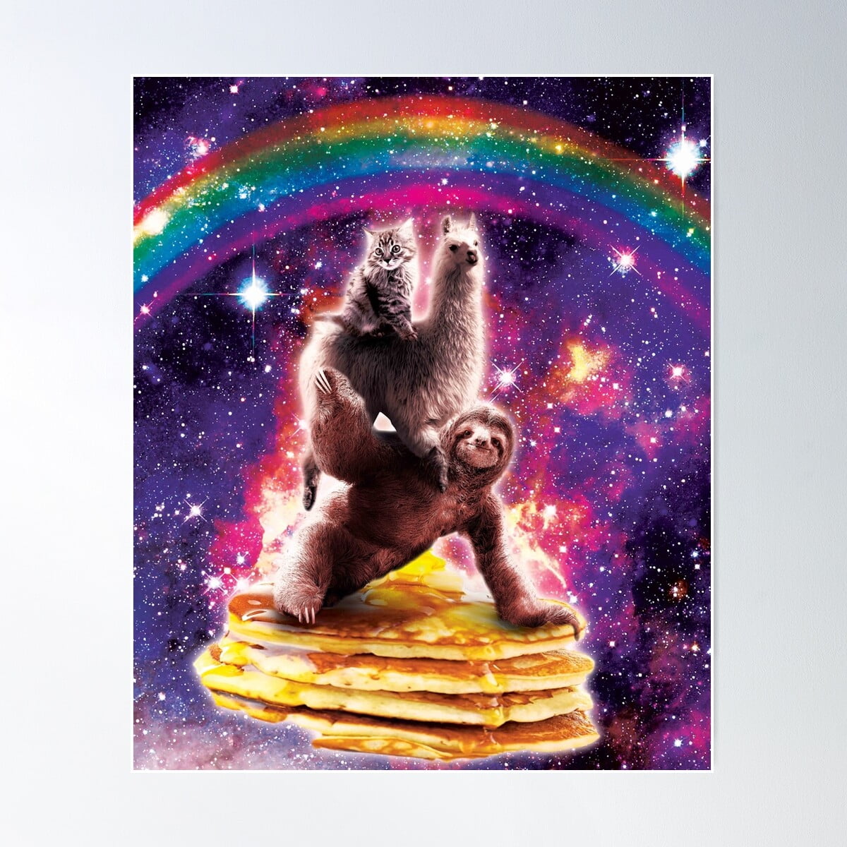 Space Cat Llama Sloth Riding Pancakes Poster Wall Art, Modern Wall ...