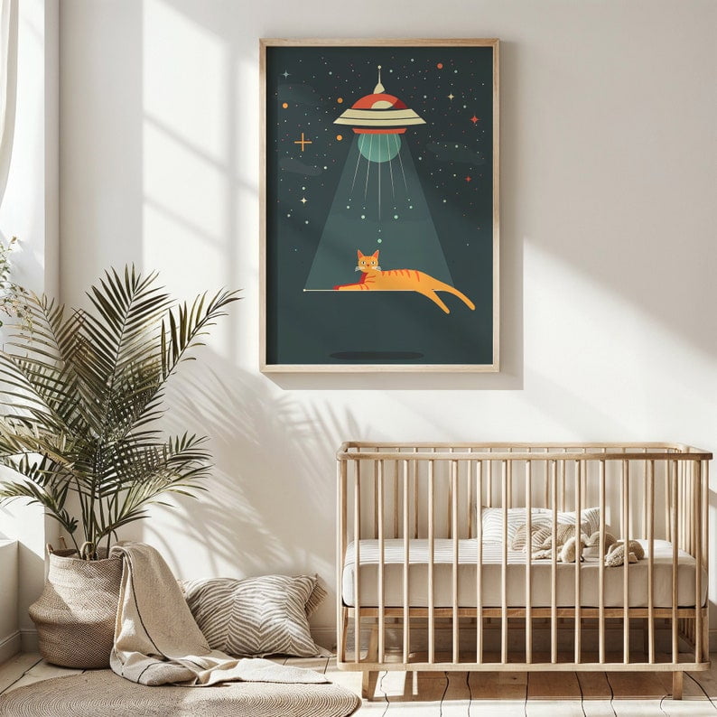Space Cat Nursery Wall Art, Kids Room Decor, Sci-Fi Themed Poster ...