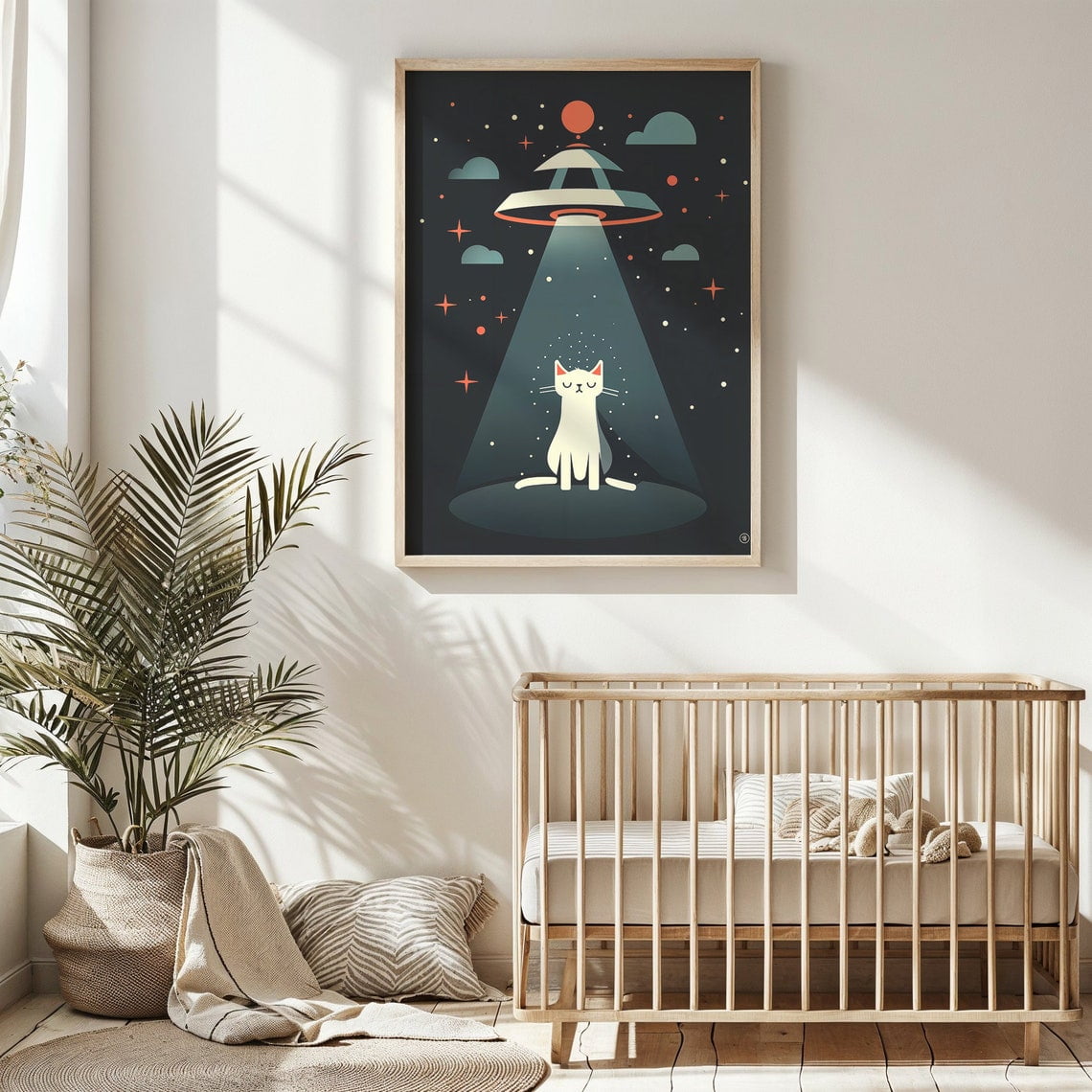 Space Cat Nursery Wall Art, Kids Room Printable Poster, Whimsical Outer ...