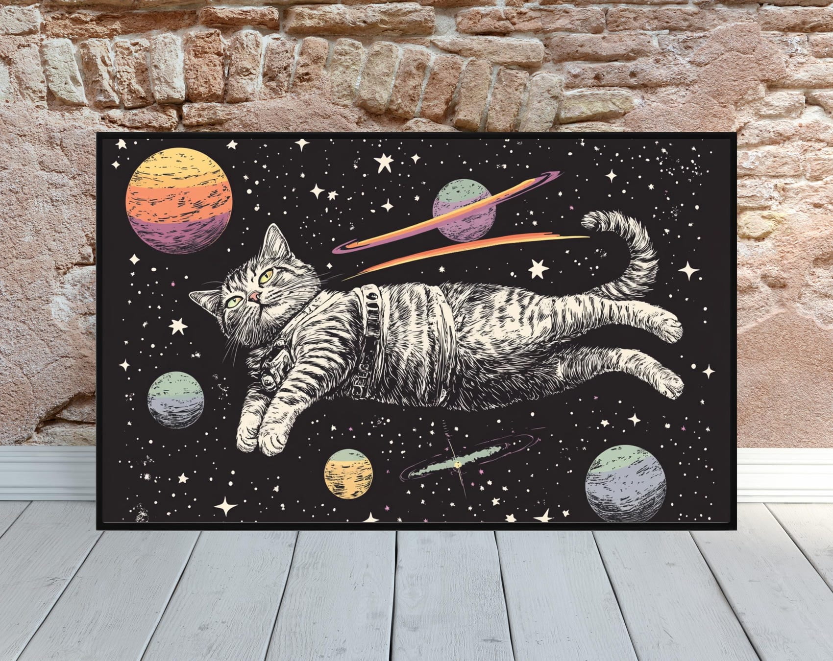 Space Cat Poster Funny Cat Wall Decor Cat Famous Painting Starring Cat ...