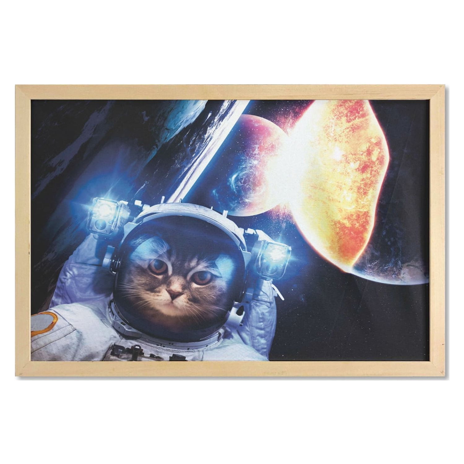 Space Cat Wall Art with Frame, Kitten in Suit Planets Nebula Supernova ...
