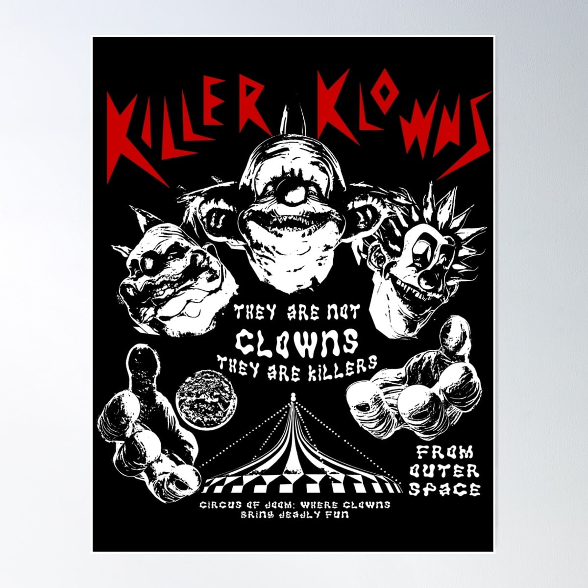 Space Clowns, Terror And Laughs Combined, Killer Klowns, Red And Whiteversion Poster Wall Art ...