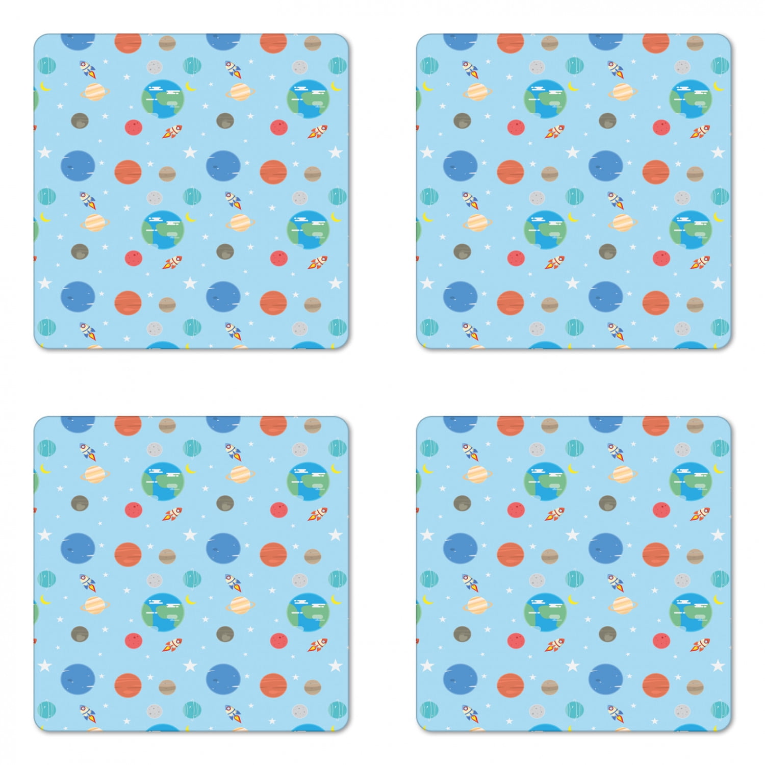 Space Coaster Set of 4, Illustration of Colorful Space Elements Planets ...