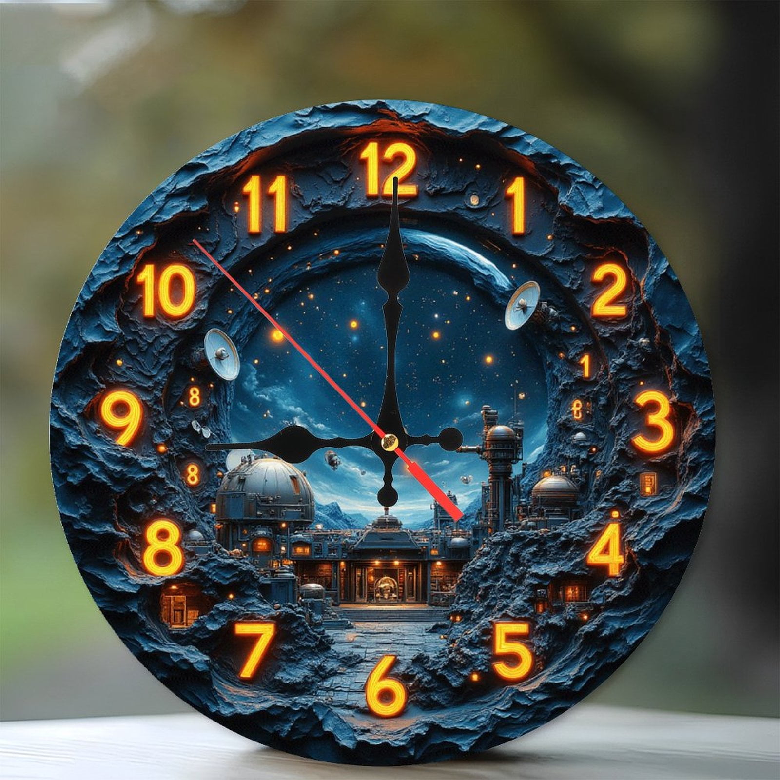 Space Colony Clock Wall Art 10-Inch Silent Wooden Wall Clock, Battery ...