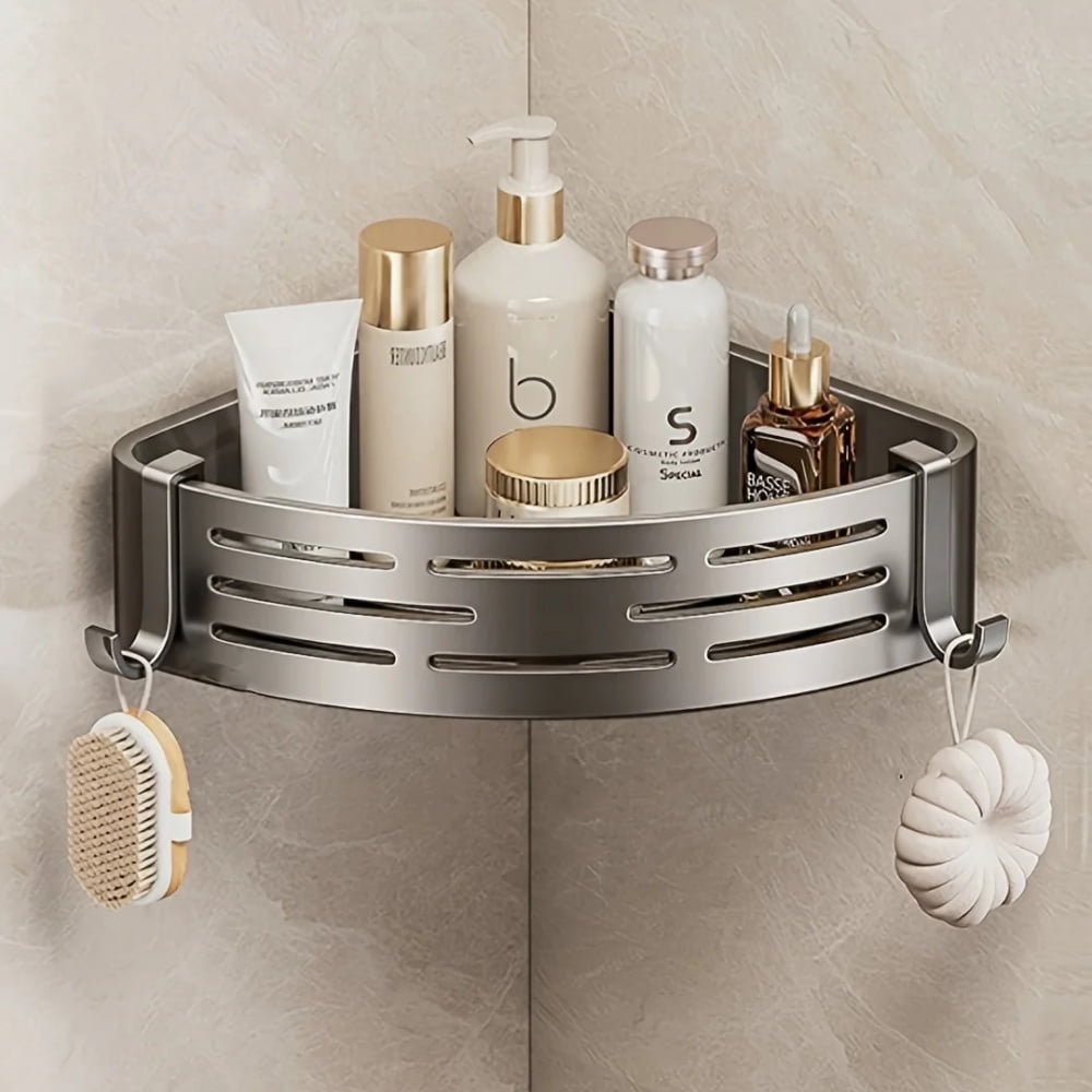 Space Corner Shower Shelf No-Drill Wall-Mounted Bathroom Organizer ...