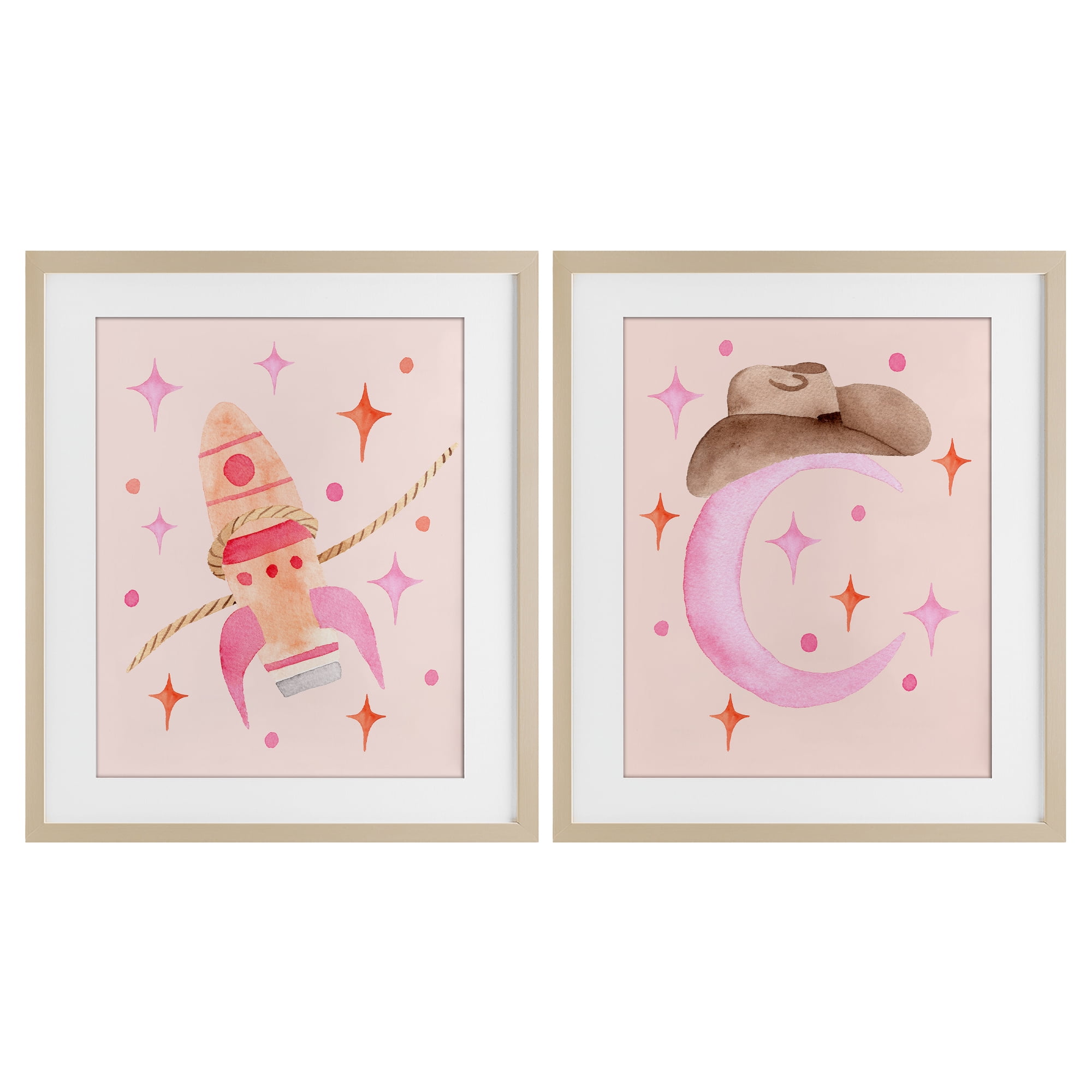 Space Cowgirl Rocket Ship 2 Piece Birch Framed Print Under Glass Set ...