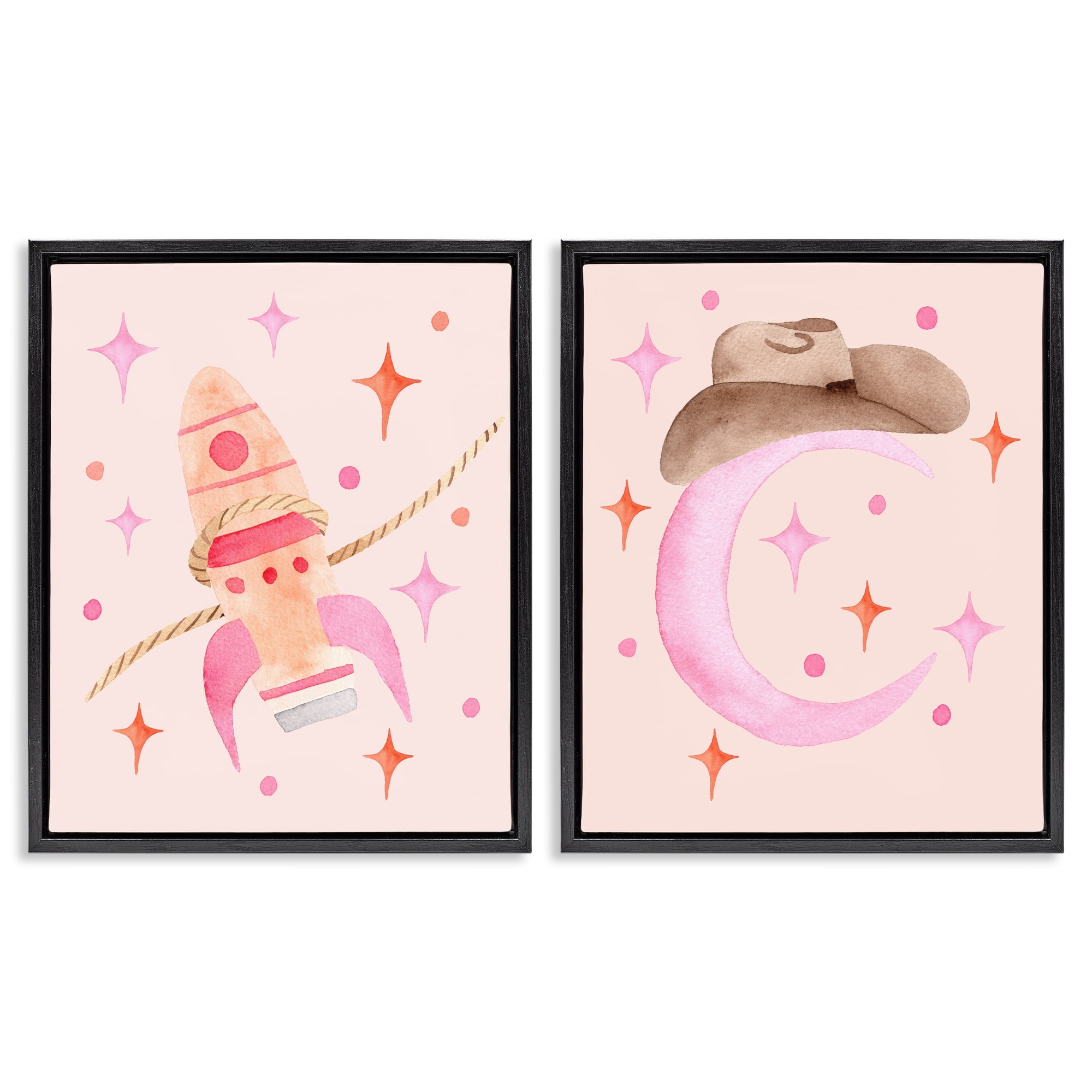 Space Cowgirl Rocket Ship 2 Piece Black Framed Floater Canvas Set ...