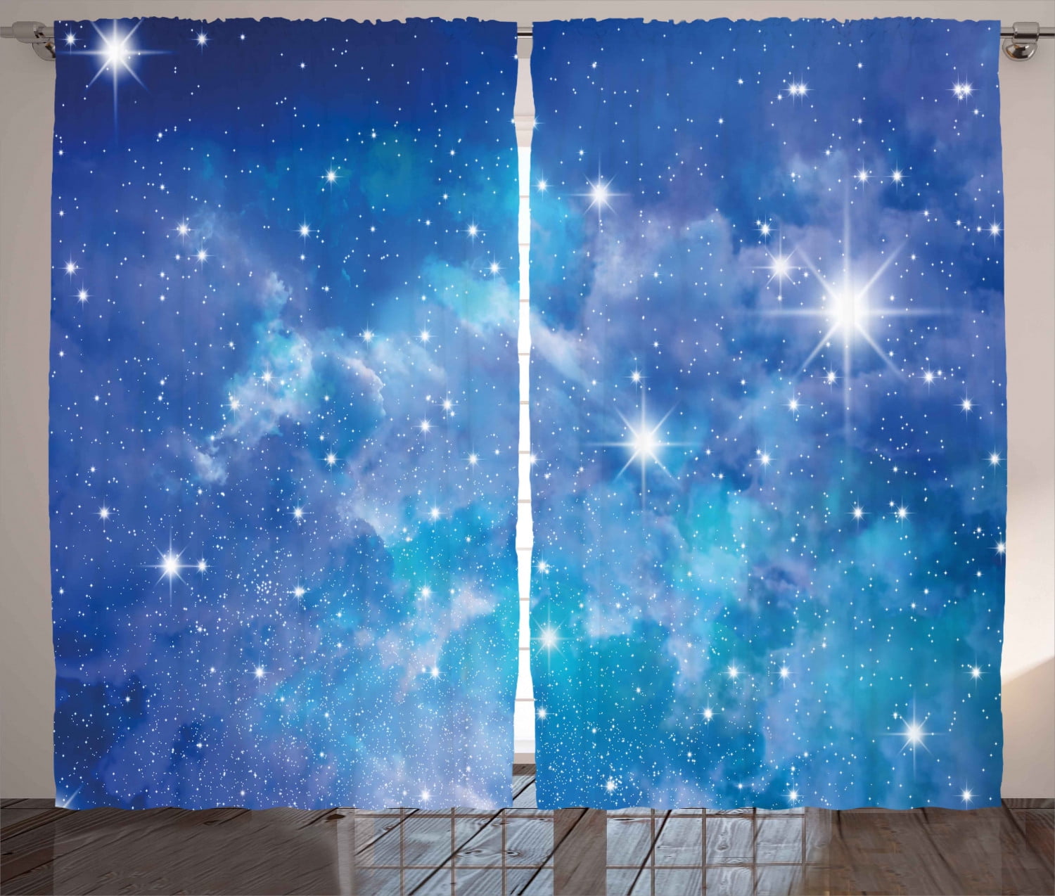 Ambesonne Space Curtains 2 Panel Set, Planet Star Clusters, 108" x 84 ...