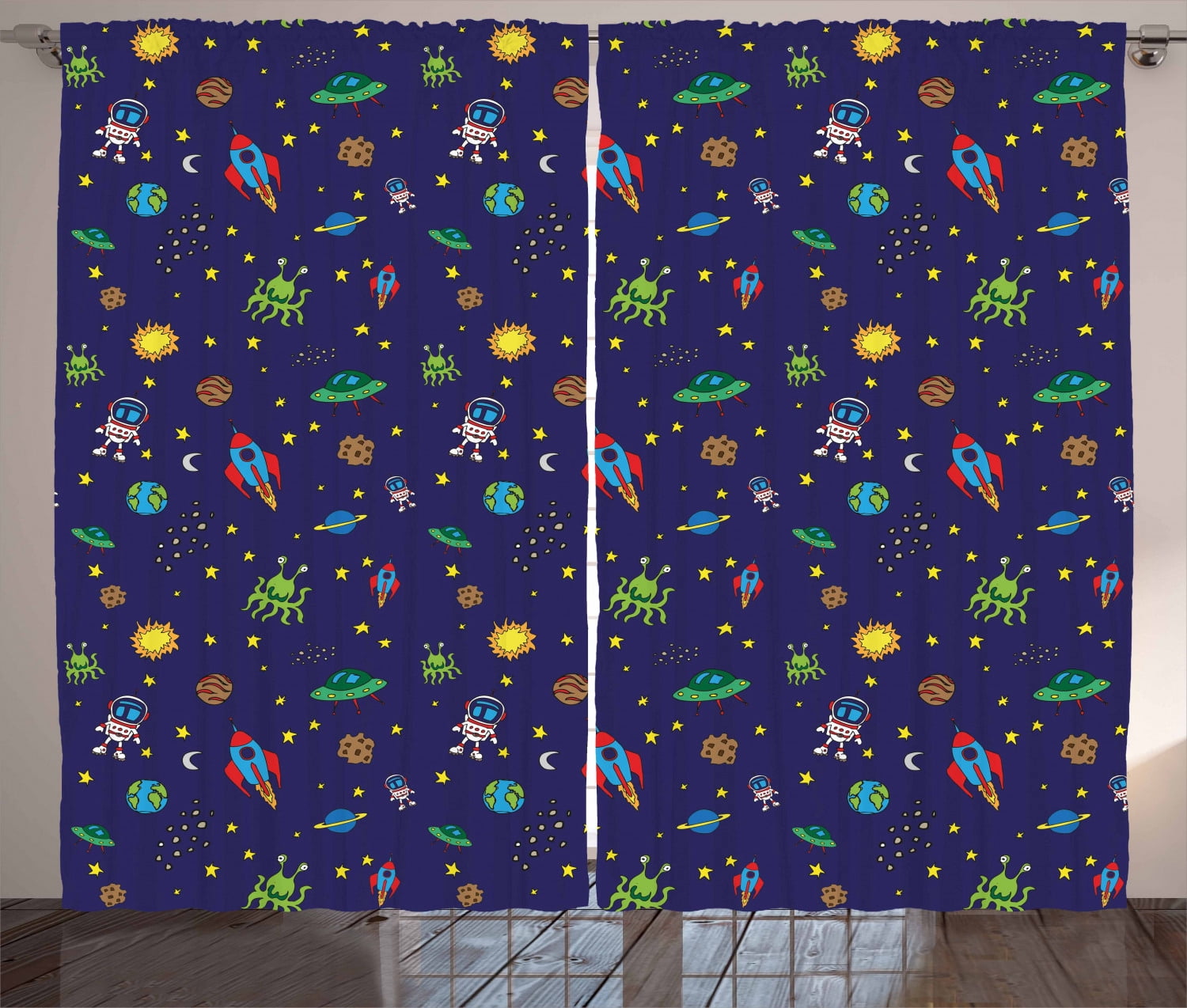 Ambesonne Space Curtains 2 Panel Set, Doodle Cosmos Elements, 108" x 96 ...