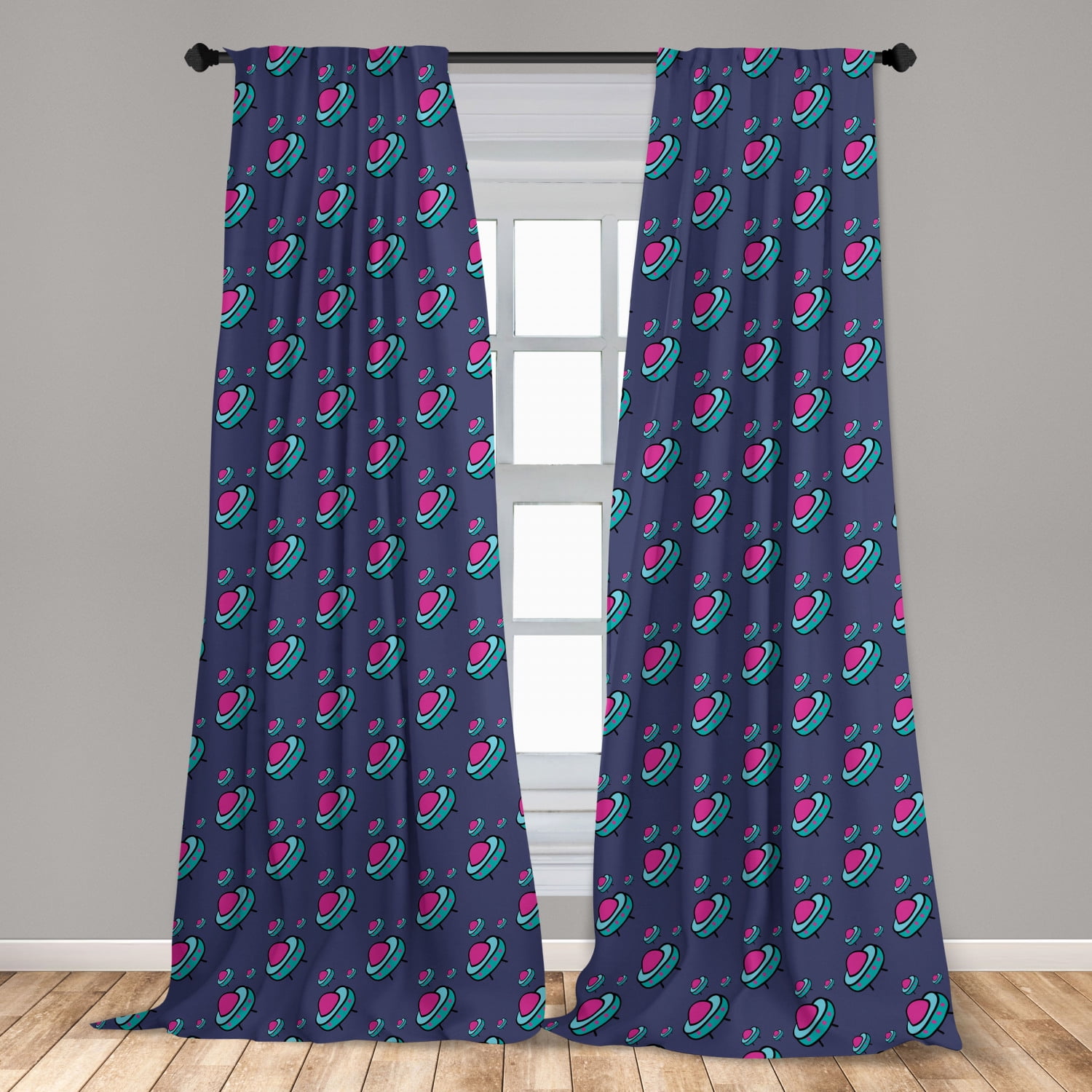 Space Curtains 2 Panels Set, Pattern with Alien Flying Devices Kids ...