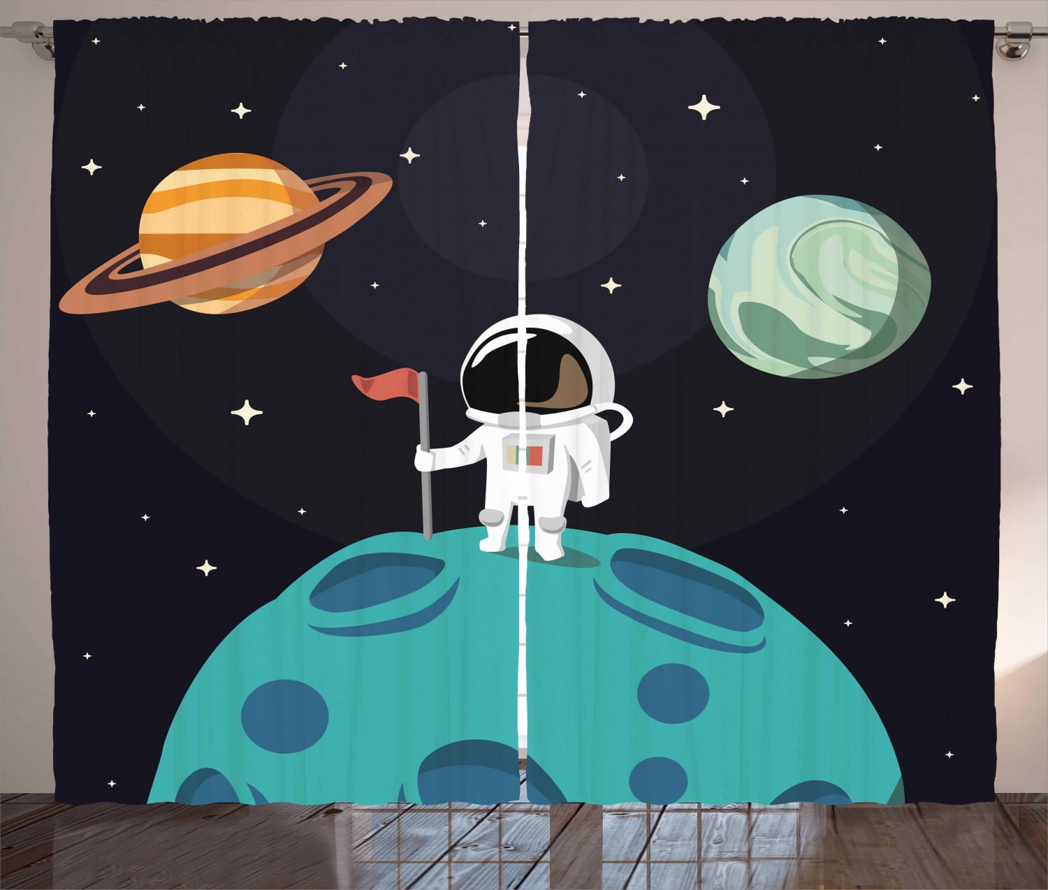 Ambesonne Space Curtains 2 Panel Set, Galaxy Adventure Cartoon, 108" x ...