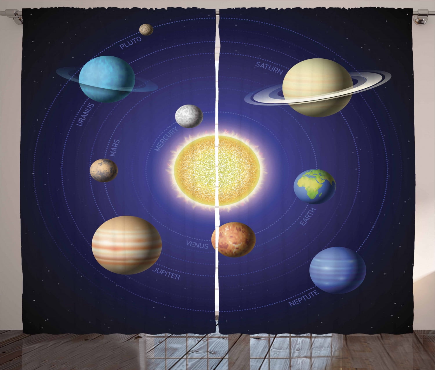 Ambesonne Space Curtains 2 Panel Set, Solar System with Planets, 108" x ...