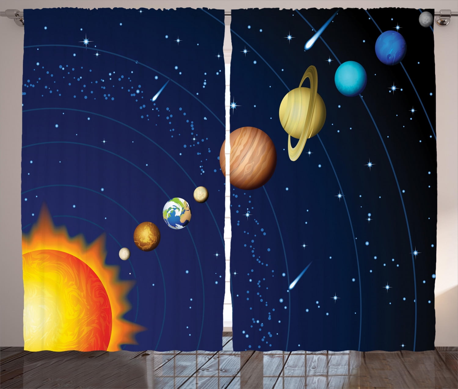Ambesonne Space Curtains 2 Panel Set, Solar System with Sun, 108" x 90 ...