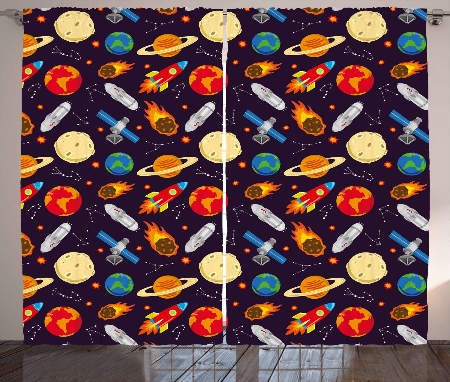 Ambesonne Space Curtains 2 Panel Set, Universe Theme Earth, 108" x 96 ...