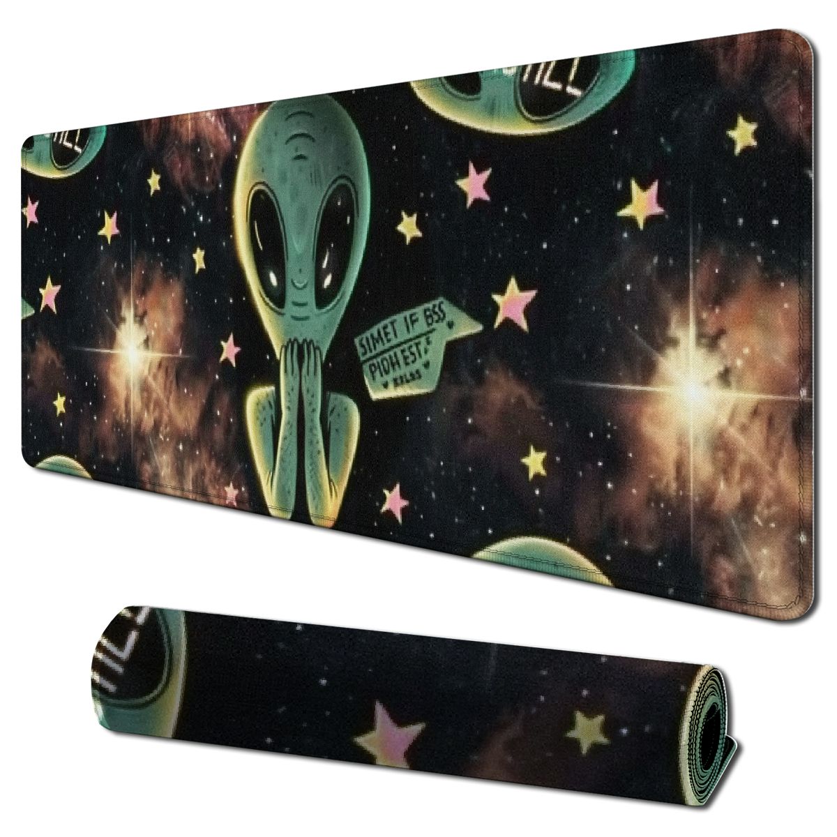 Space Cute Alien and Rainbow Funny Desk Mat Protector Non-Slip Mouse ...