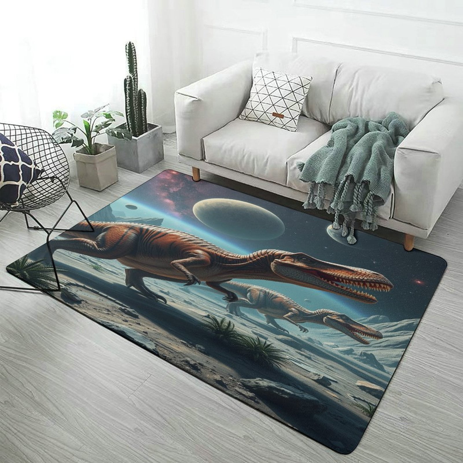 Space Dinosaurs Roam Planets Carpet Rug for Home Living Room Bedroom ...