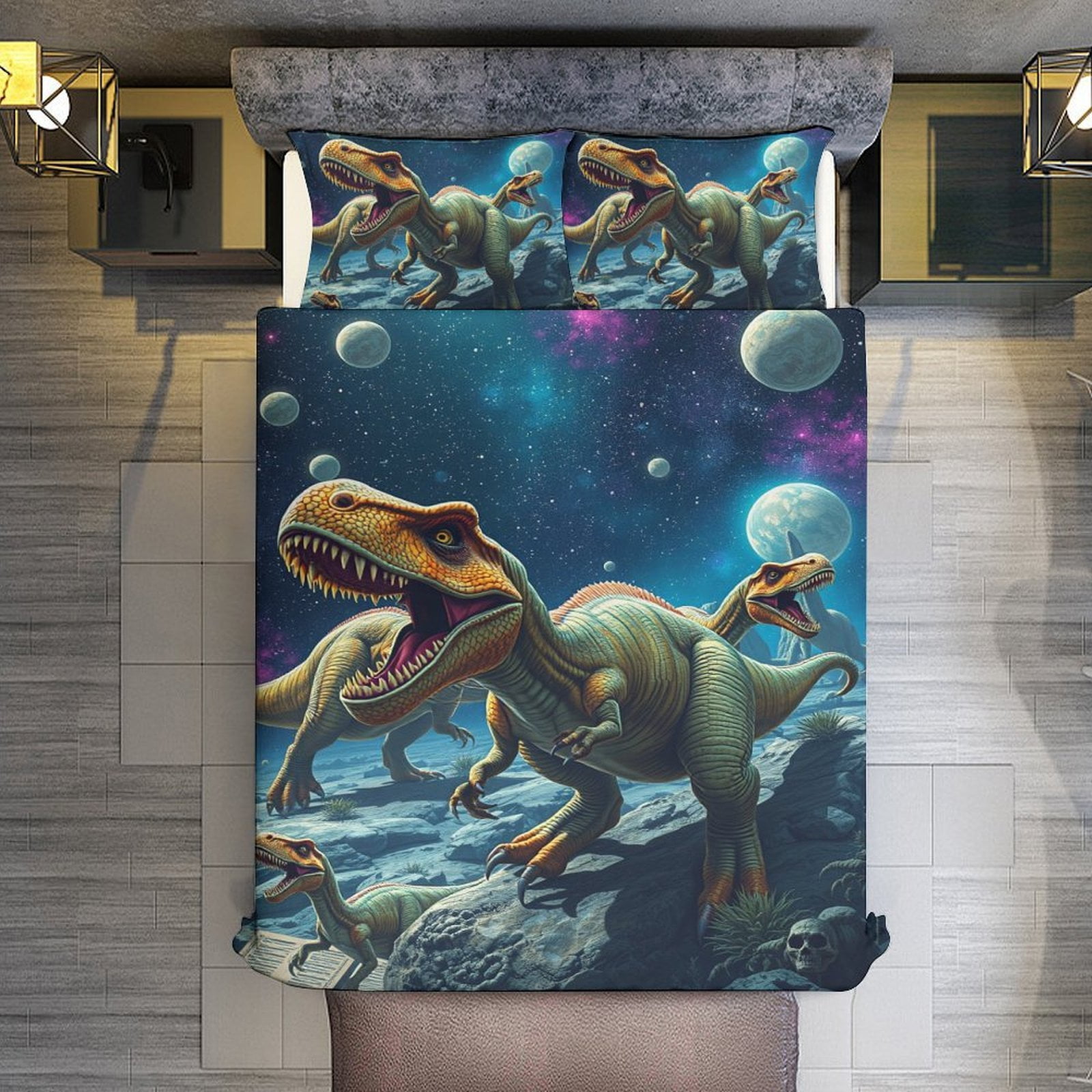 Space Dinosaurs Roar Duvet Cover with Pillow Case 3pcs Bedding Set ...