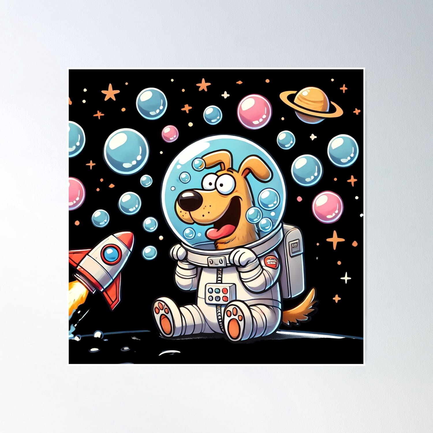 Space Dog Astronaut - Cute Cosmic Adventure With Bubbles Poster Wall ...