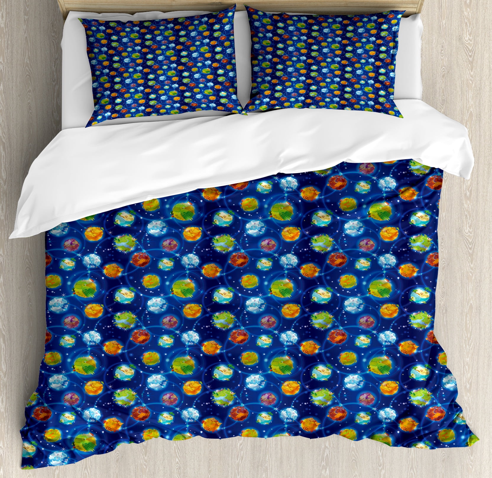 Space Duvet Cover Set, Cartoon Style Galactic Theme Elements Earth Planets and Stars Cosmic ...