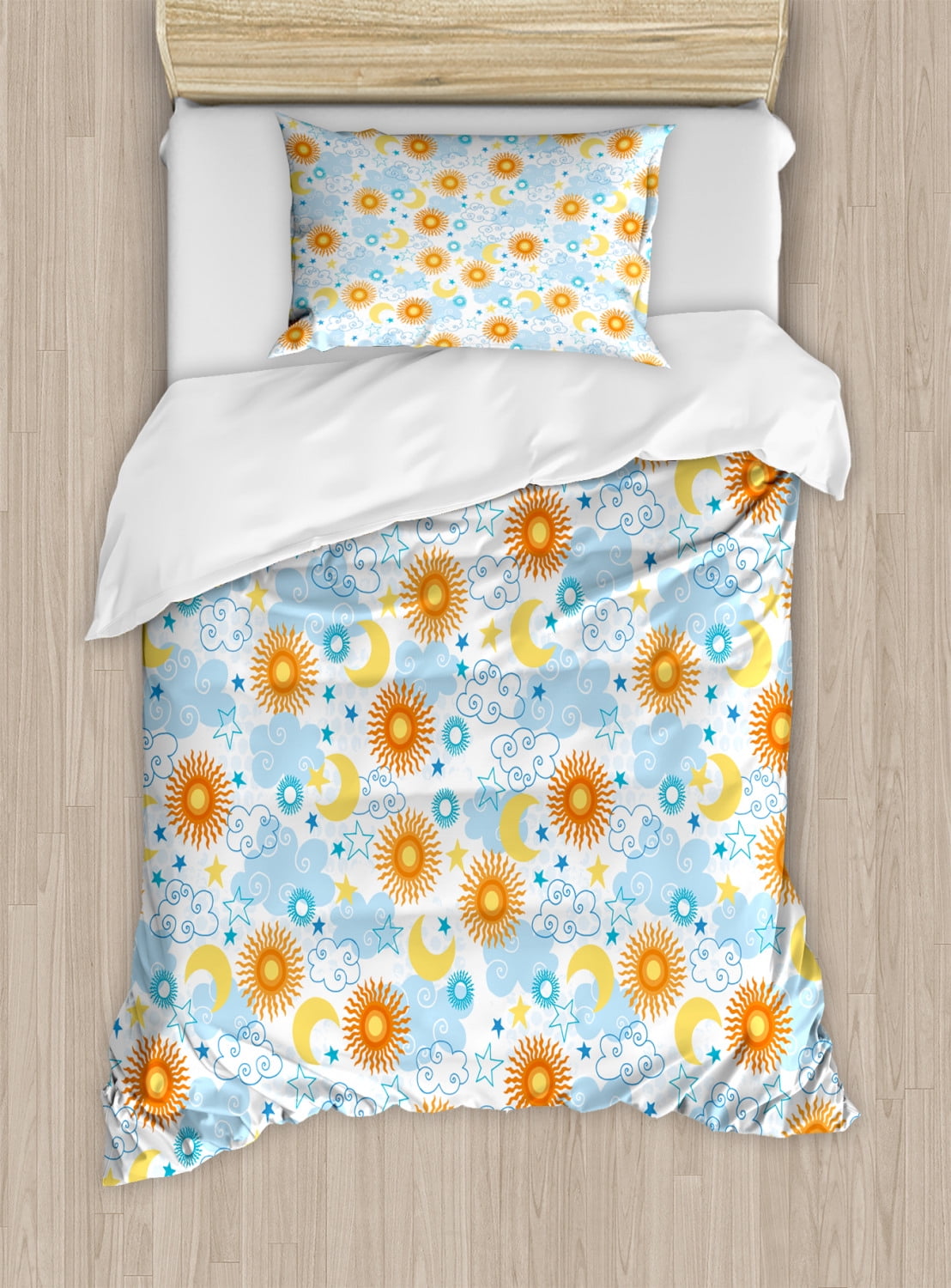 Space Duvet Cover Set, Graphic Tile with Clouds Suns Stars and Moons ...