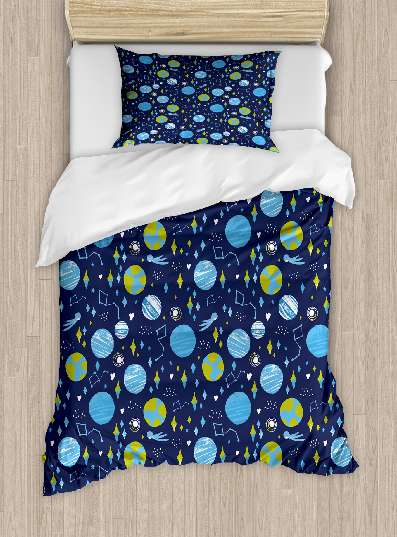 Space Duvet Cover Set, Hand Drawn Constellation Kites Flying Elements ...