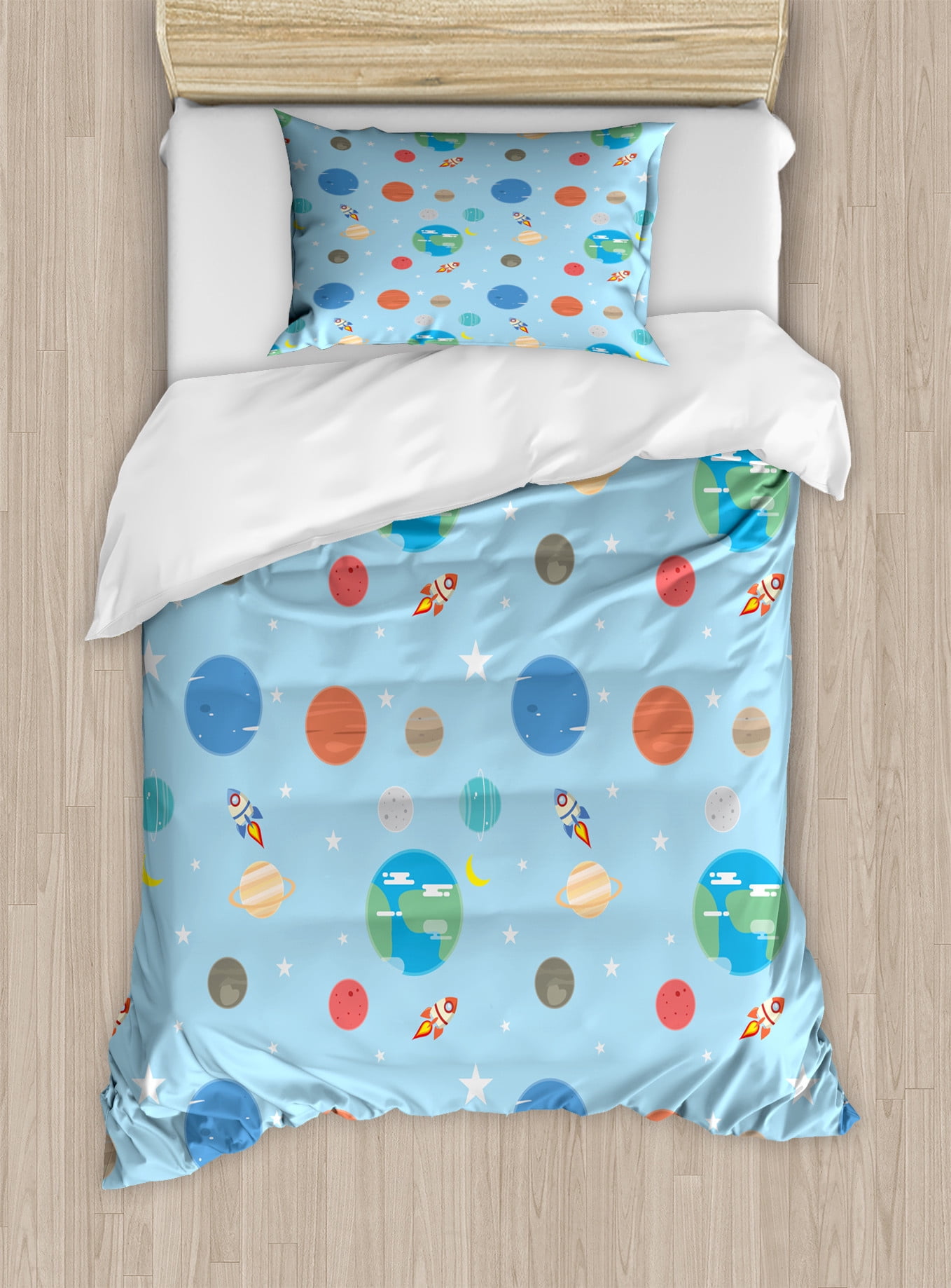 Space Duvet Cover Set, Illustration of Colorful Space Elements Planets ...