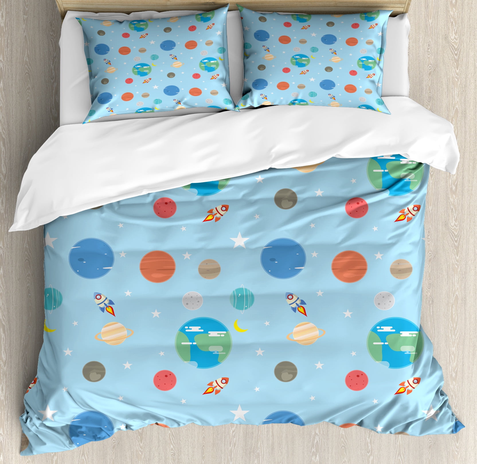 Space Duvet Cover Set, Illustration of Colorful Space Elements Planets ...