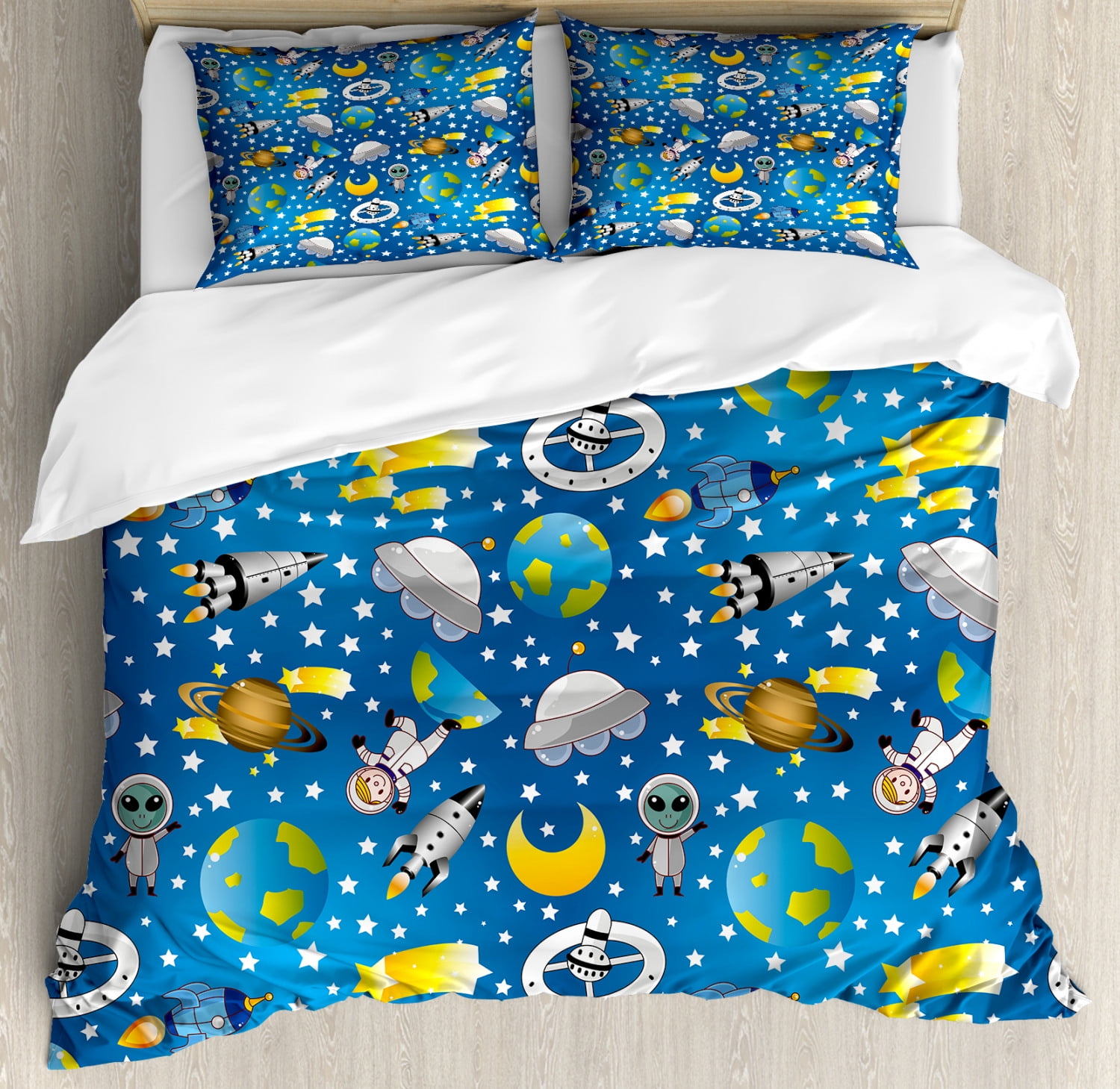 Space Duvet Cover Set King Size, Alien and Human Astronaut Space with ...